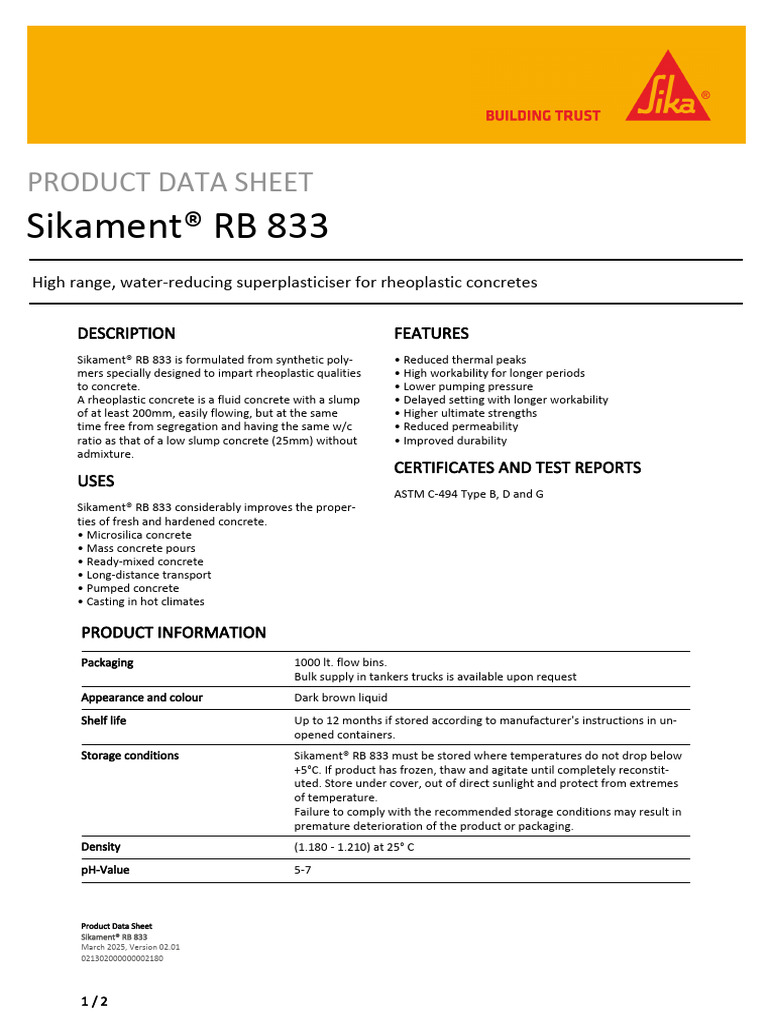 Sikament RB 833 | PDF | Concrete | Materials