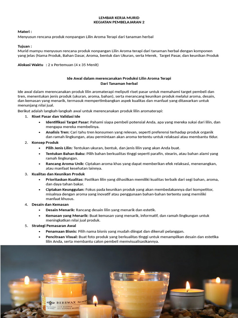 Rencana Produksi Lilin Aroma Terapi | PDF