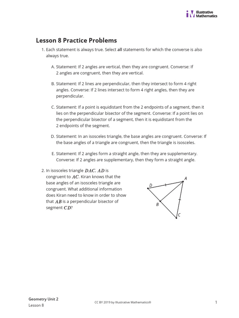 Geometry 2 8 Lesson Curated Practice Problem Set | PDF | Triangle | Perpendicular