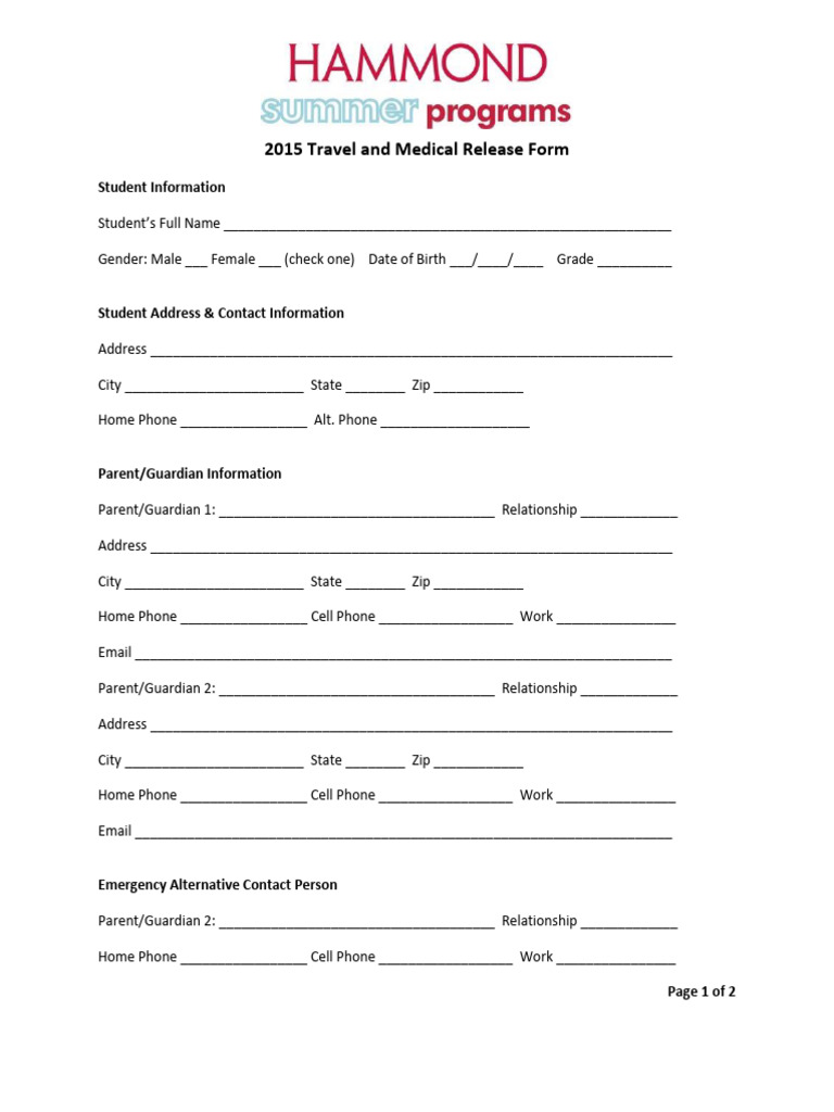 Travel Medical Release Form | PDF | Legal Liability | Private Law