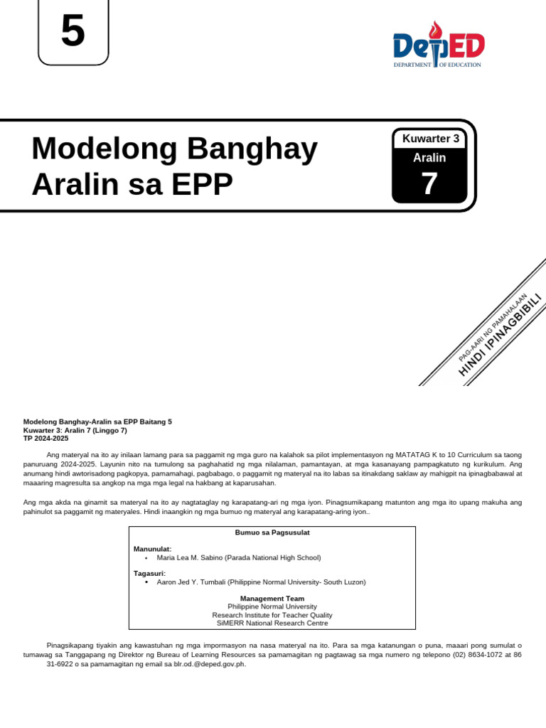 Q3 LE EPP 5 Lesson 7 Week 7 | PDF