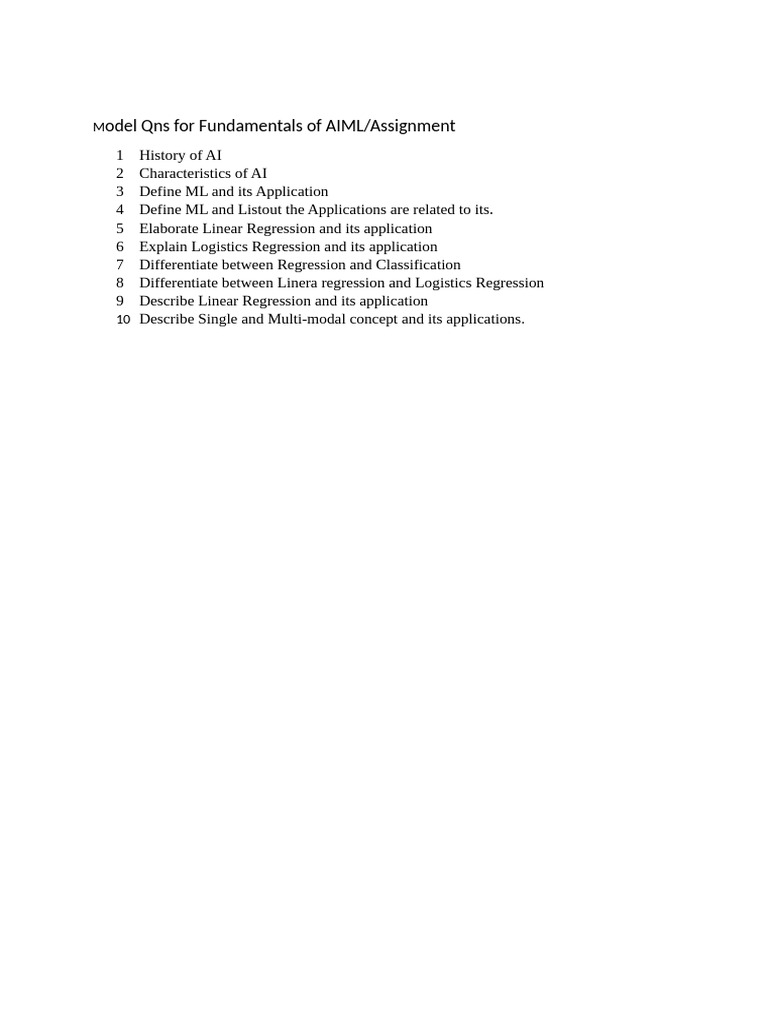 AIML Fundamentals: Key Model Questions | PDF