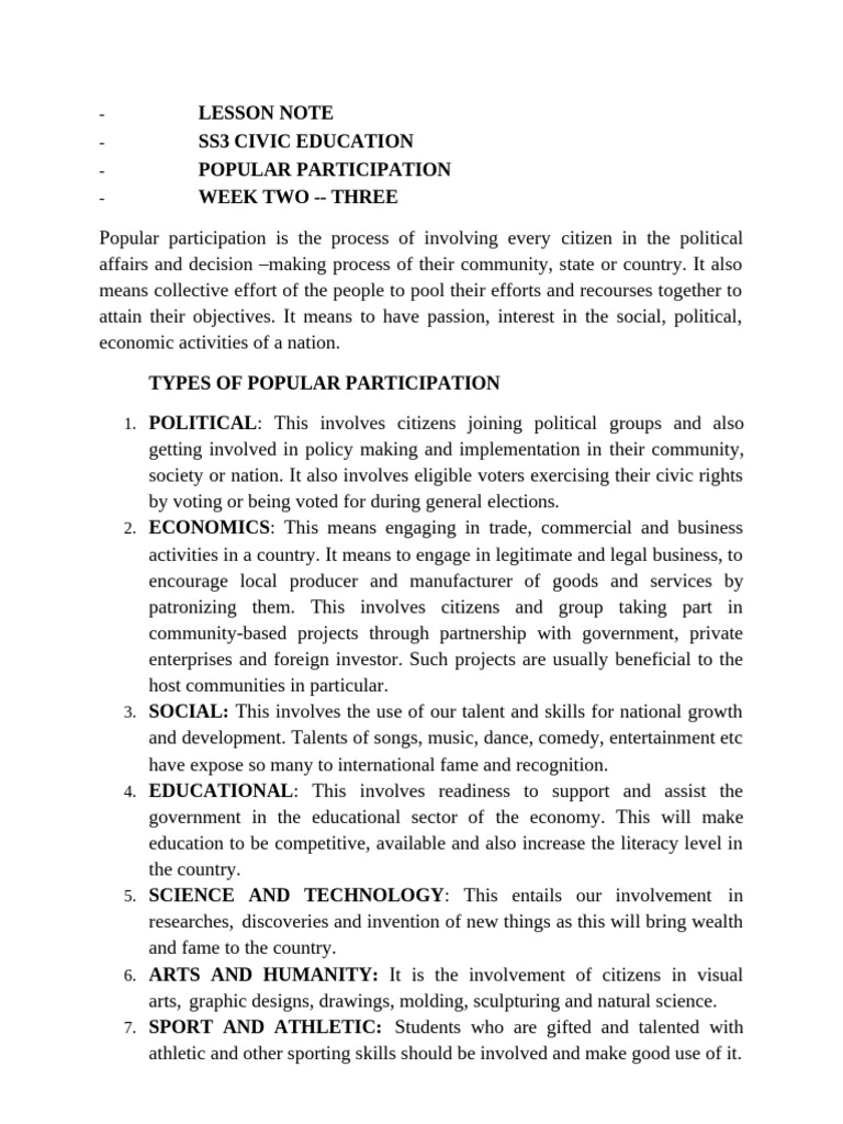 Popular Participation in Civic Education | PDF | Democracy | Political ...