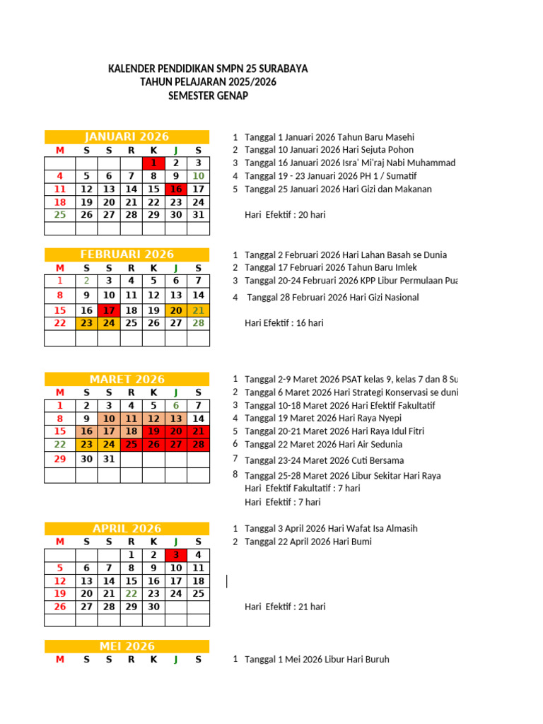 Kaldik - 2025-2026 SMPN 25 - Revisi | PDF