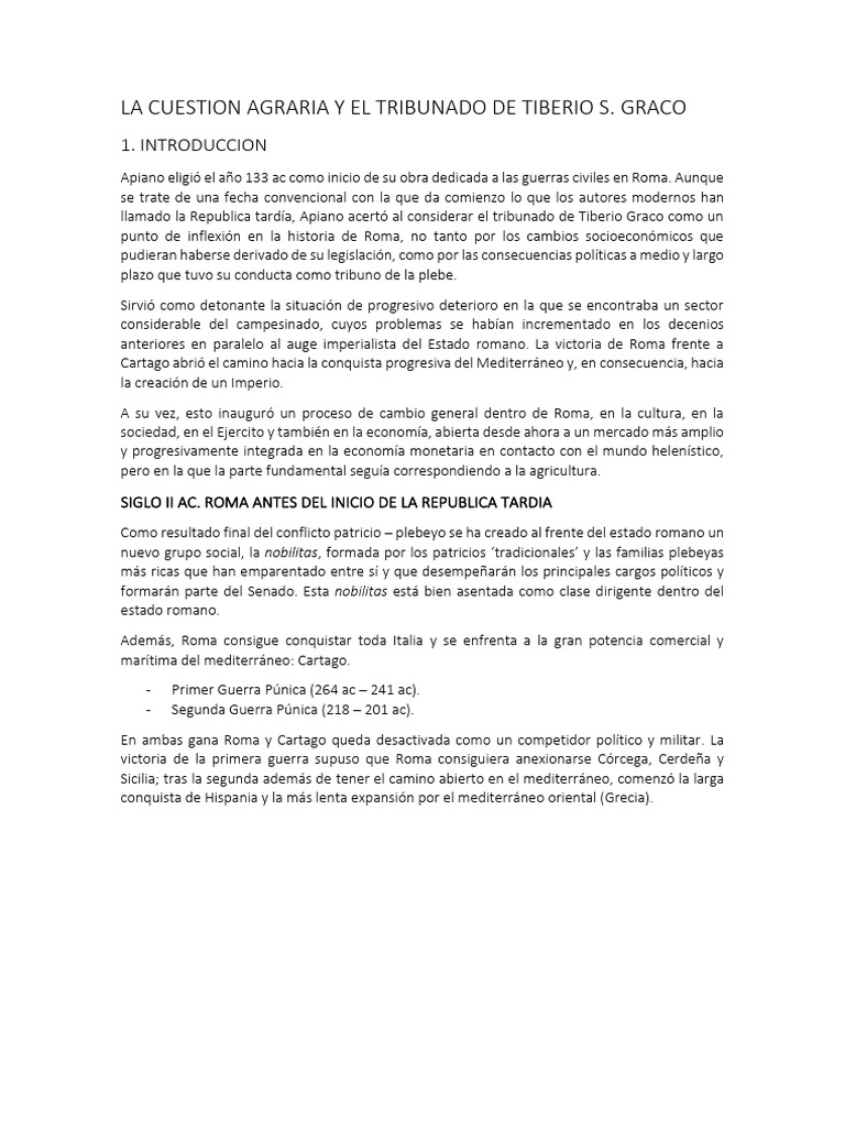 La Cuestión Agraria y El Tribunado de Tiberio Sempronio Graco | PDF ...