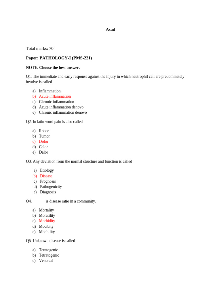 Final Paper of Pathology - 1 by Abid | PDF | Inflammation | Edema