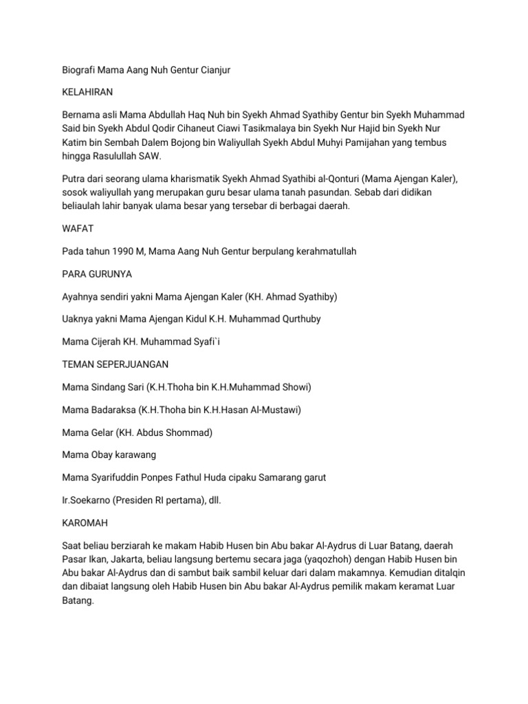 Biografi Mama Ang Nuh Gentur | PDF