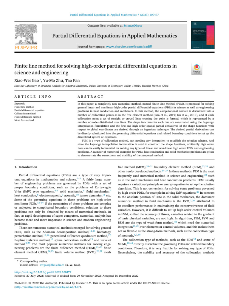 Finite Line Method For Solving High-Order Partial Differential Equations in | PDF | Partial ...