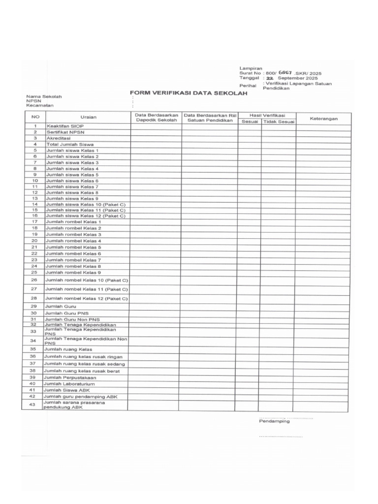 Form Verifikasi Data Sekolah | PDF