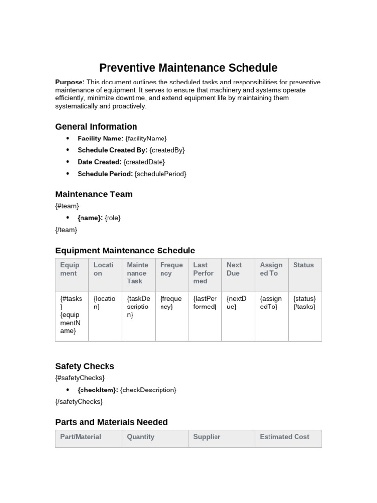 Preventive Maintenance Schedule Template | PDF