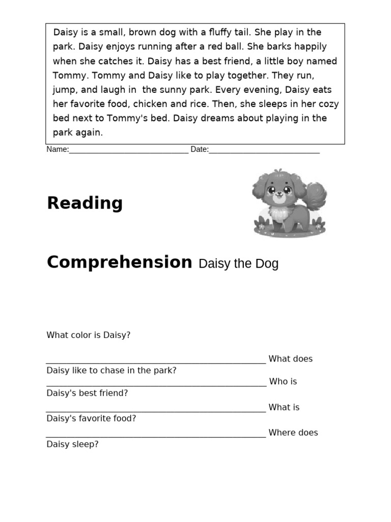 Daisy the Dog_Reading Comprehension | PDF