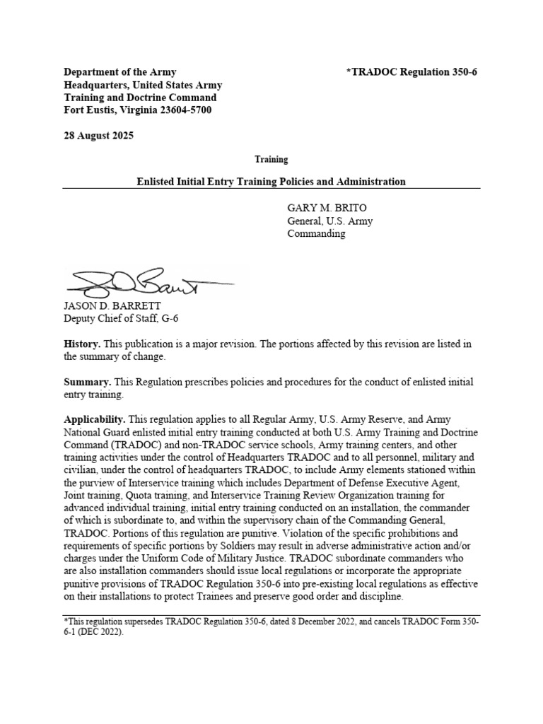 TRADOC Reg 350-6: Enlisted Training Policies | PDF | Drill Instructor ...