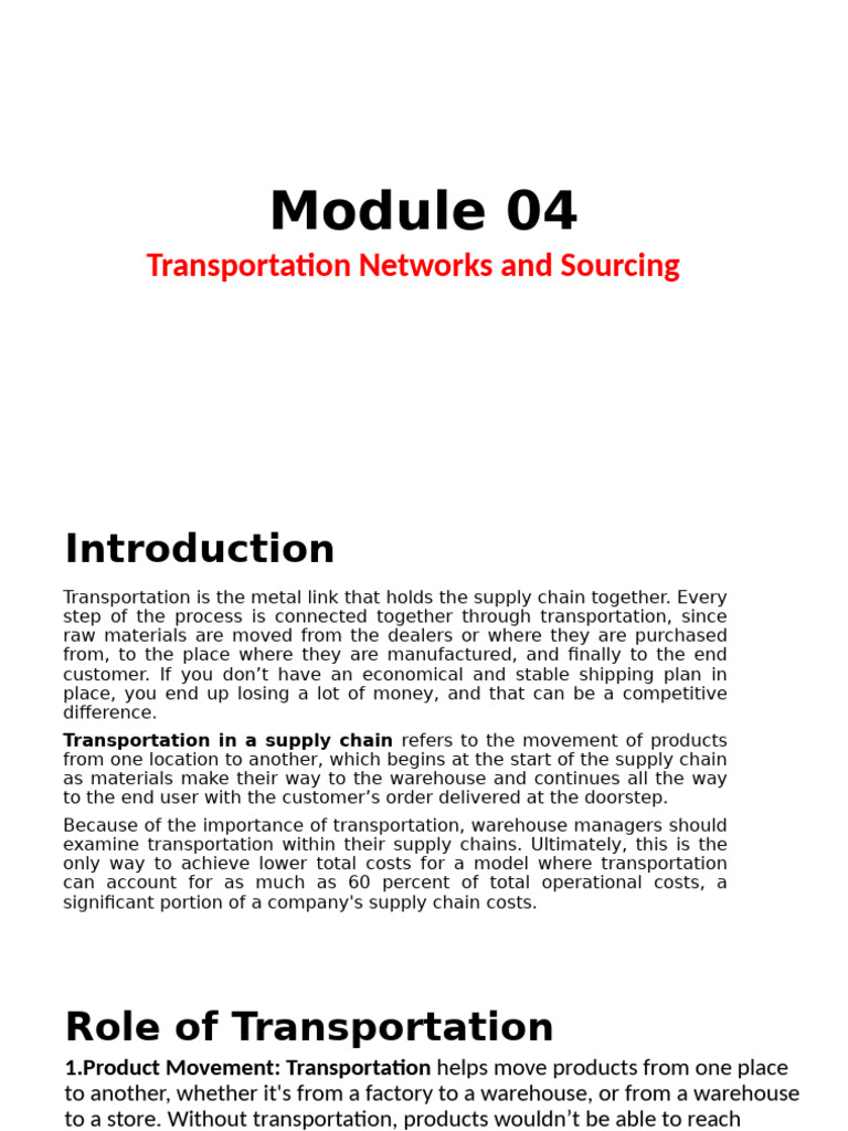 SCM m4 Notes | PDF | Transport | Outsourcing