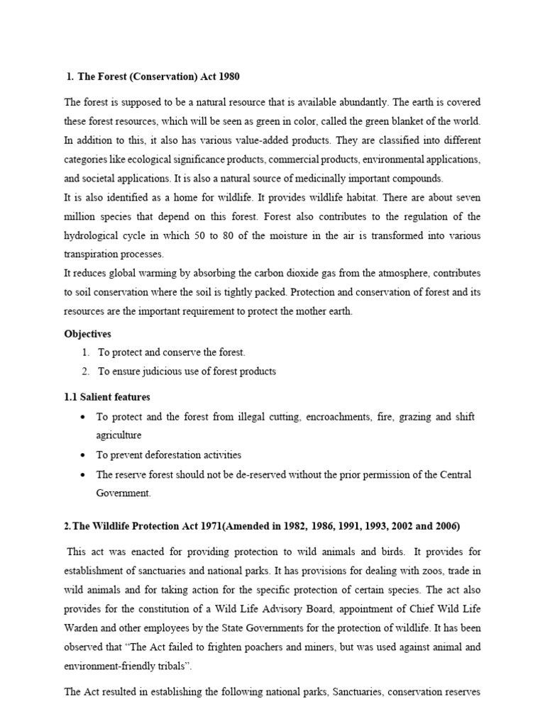 Forest and Wildlife Protection Acts Overview | PDF | Conservation ...