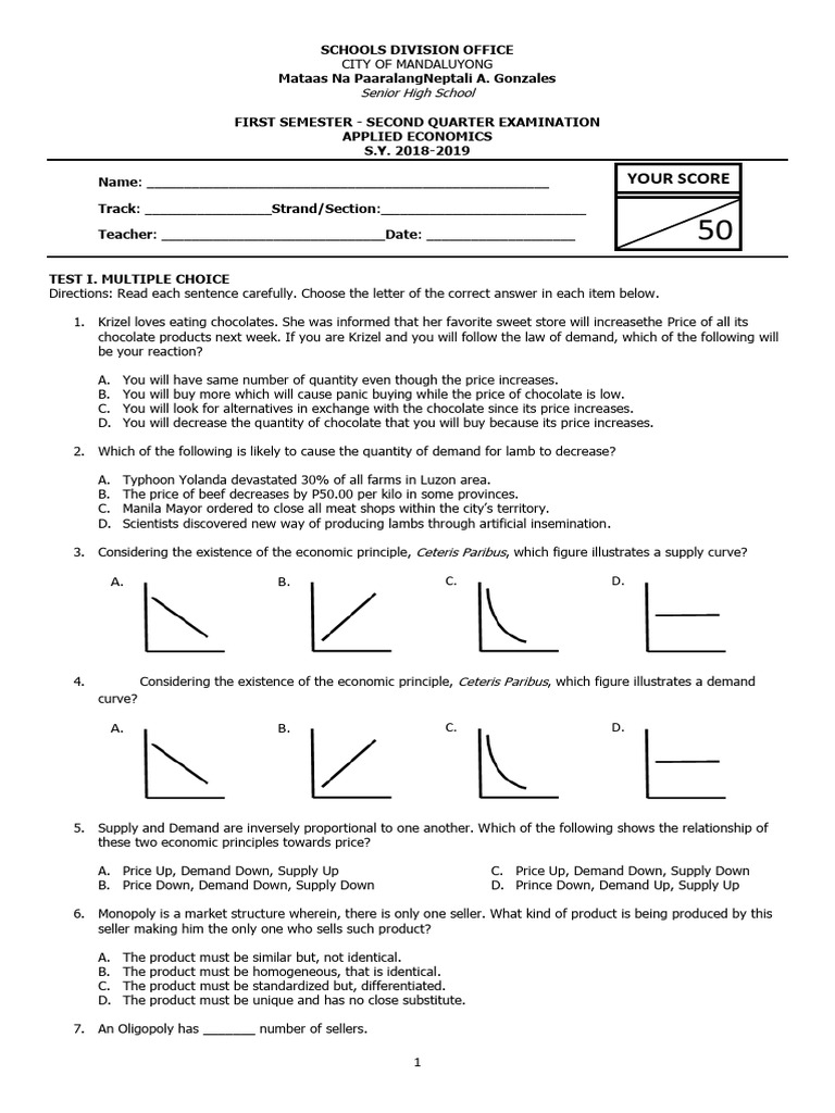 Applied Economics Exam: Senior High School | PDF | Taxes | Supply And ...