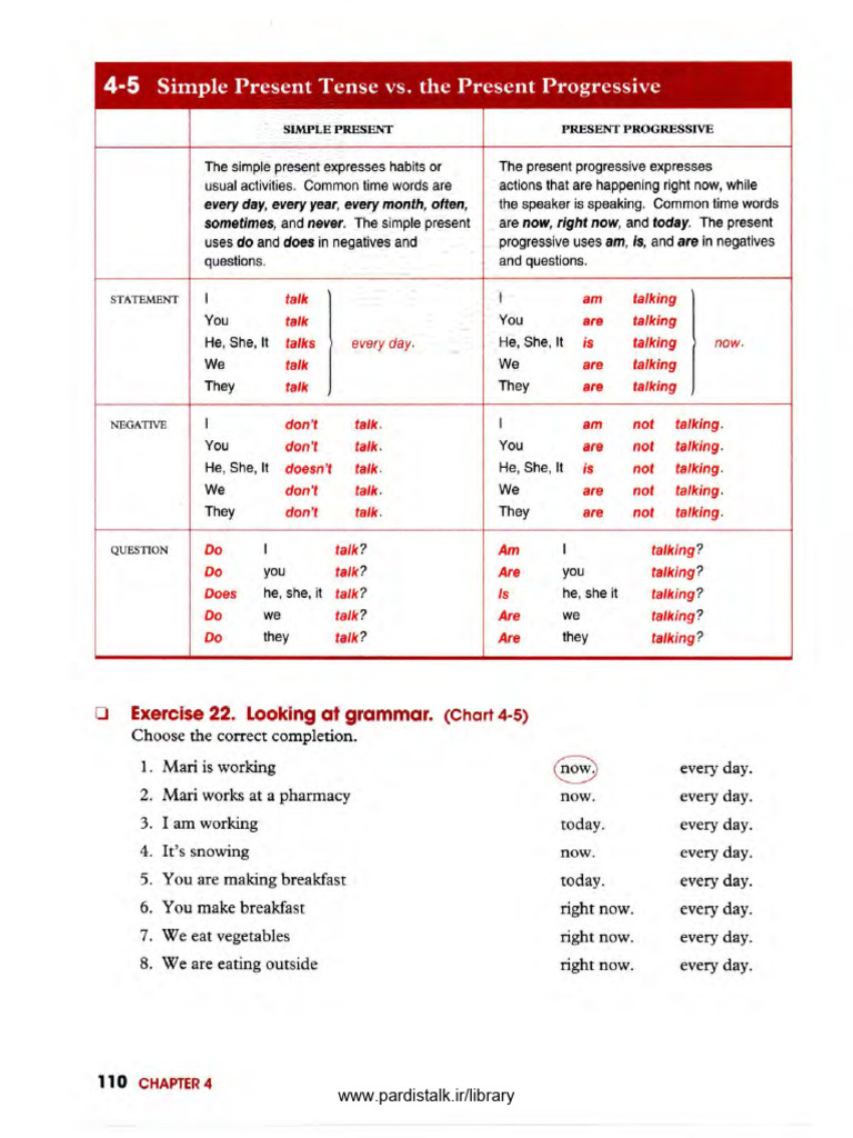 Simple Present vs. Present Progressive Guide | PDF | Linguistics