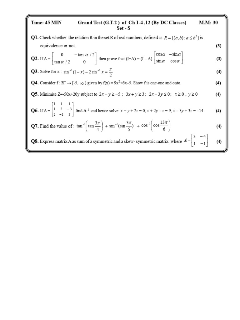 Grand Test G.T-2: Math Problems Set 1-4,12 | PDF | Mathematical ...