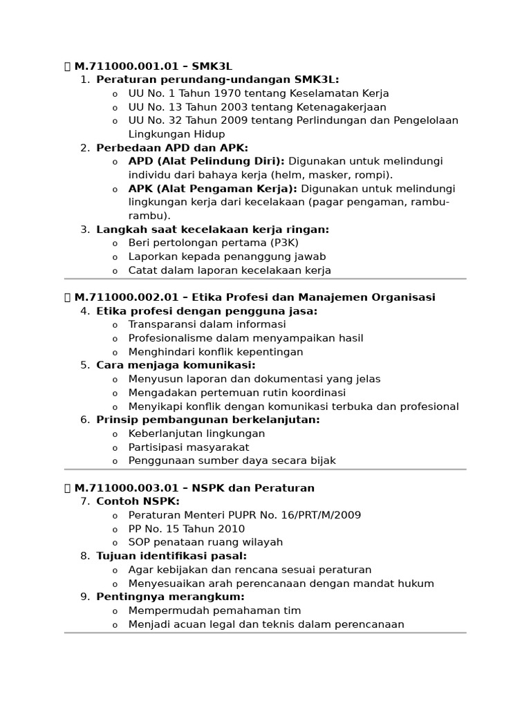 Latihan Soal Dan Wawancara Uji SKK PWK | PDF