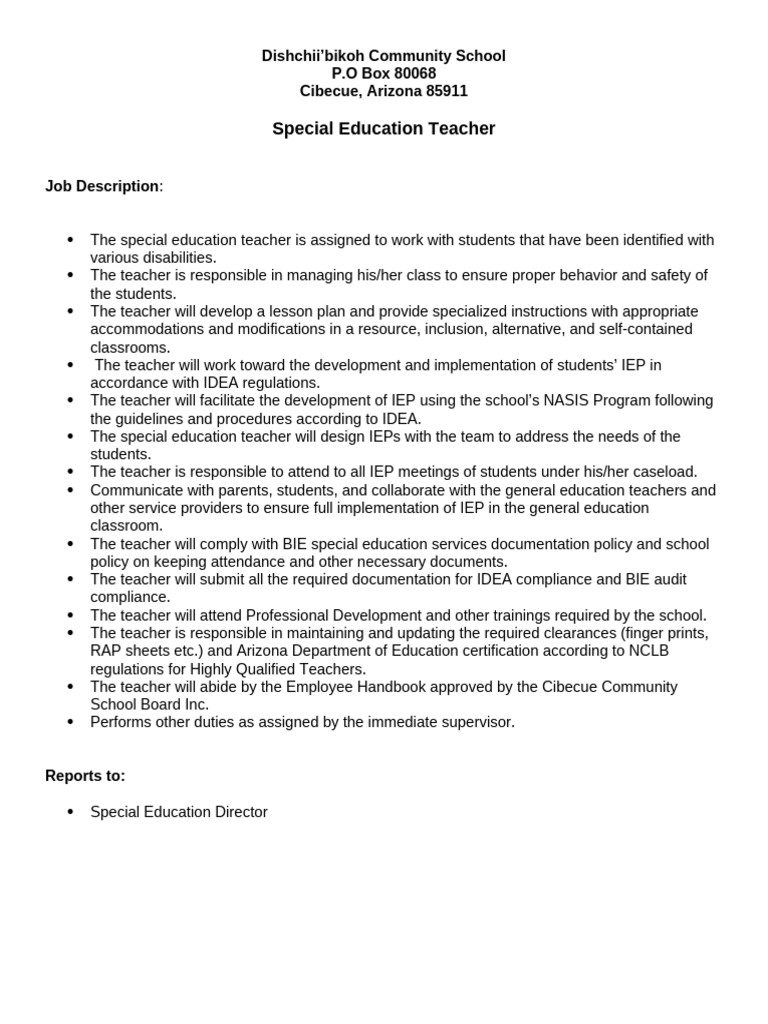 Special Education Teacher Job Overview | PDF
