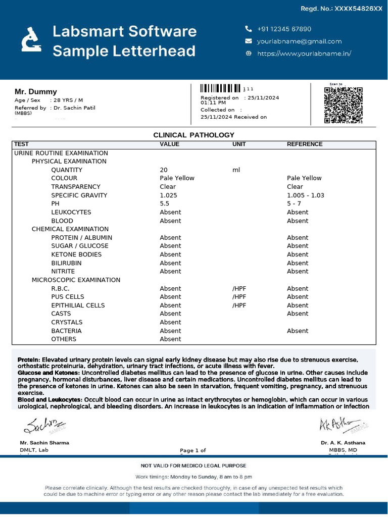 Urine Routine Examination Report | PDF | Urine | Kidney