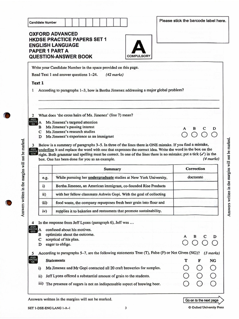 Oxford Advanced Hkdse Practice Papers Set 1 English Language Paper 1 ...