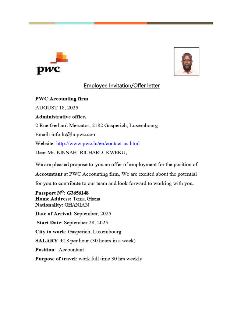 78654564employee Invitation Offer Letter Mr. KINNAH RICHARD KWEKU | PDF | Accounting | Certified ...