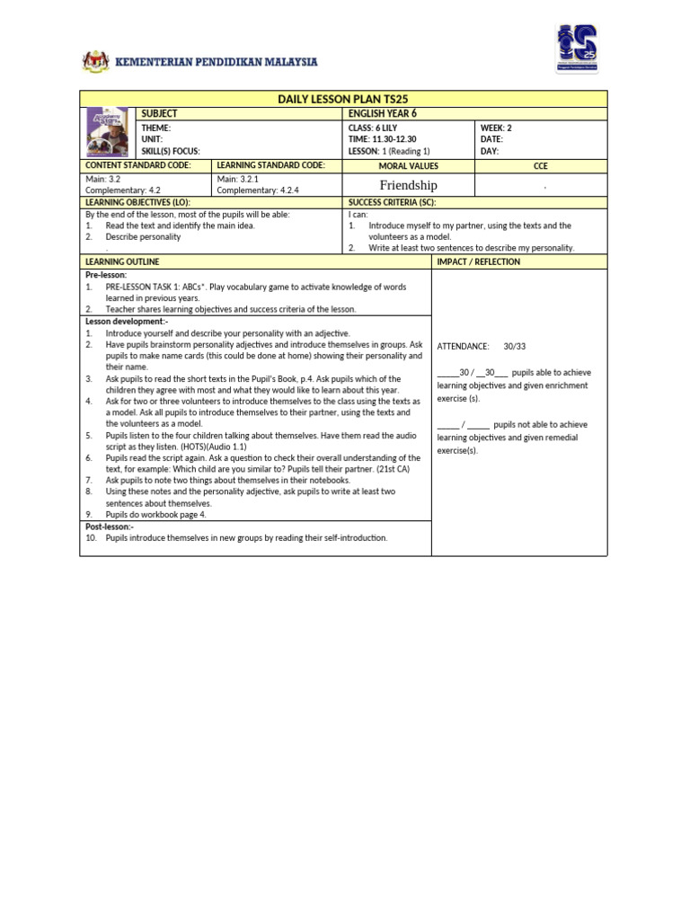 RPH YEAR 6 UNIT WELCOME | PDF | Lesson Plan | Poetry