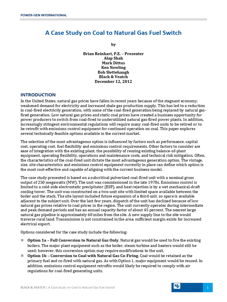 Coal to Natural Gas Fuel Switch Case Study | PDF | Fossil Fuel Power ...