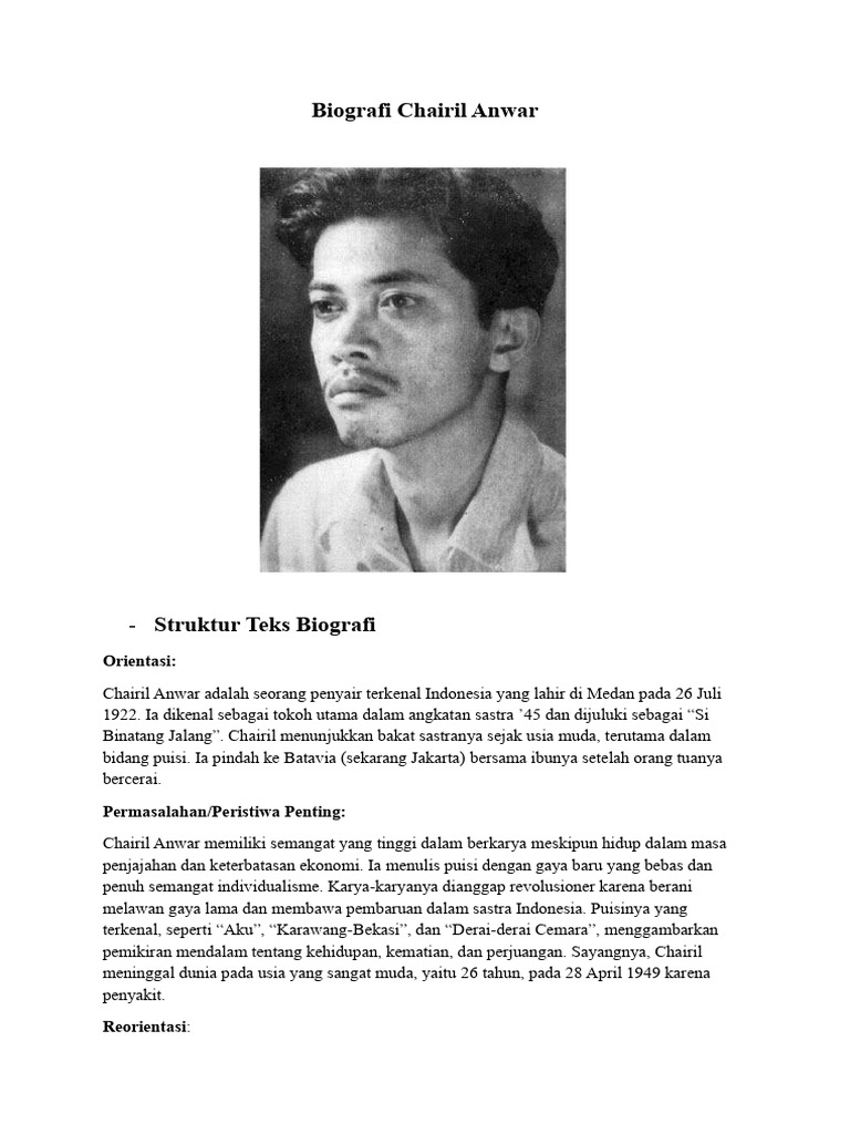 'Biografi Chairil Anwar' Raihana Alisia Zaima | PDF