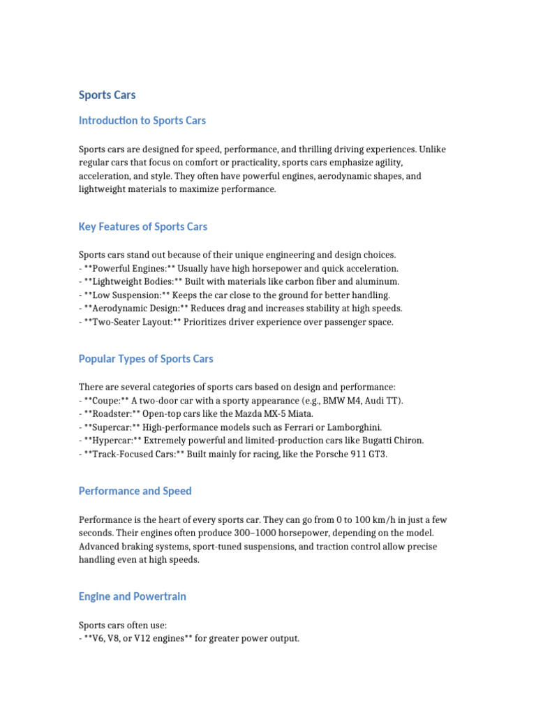 Ultimate Guide to Sports Cars Features | PDF | Wheeled Vehicles ...