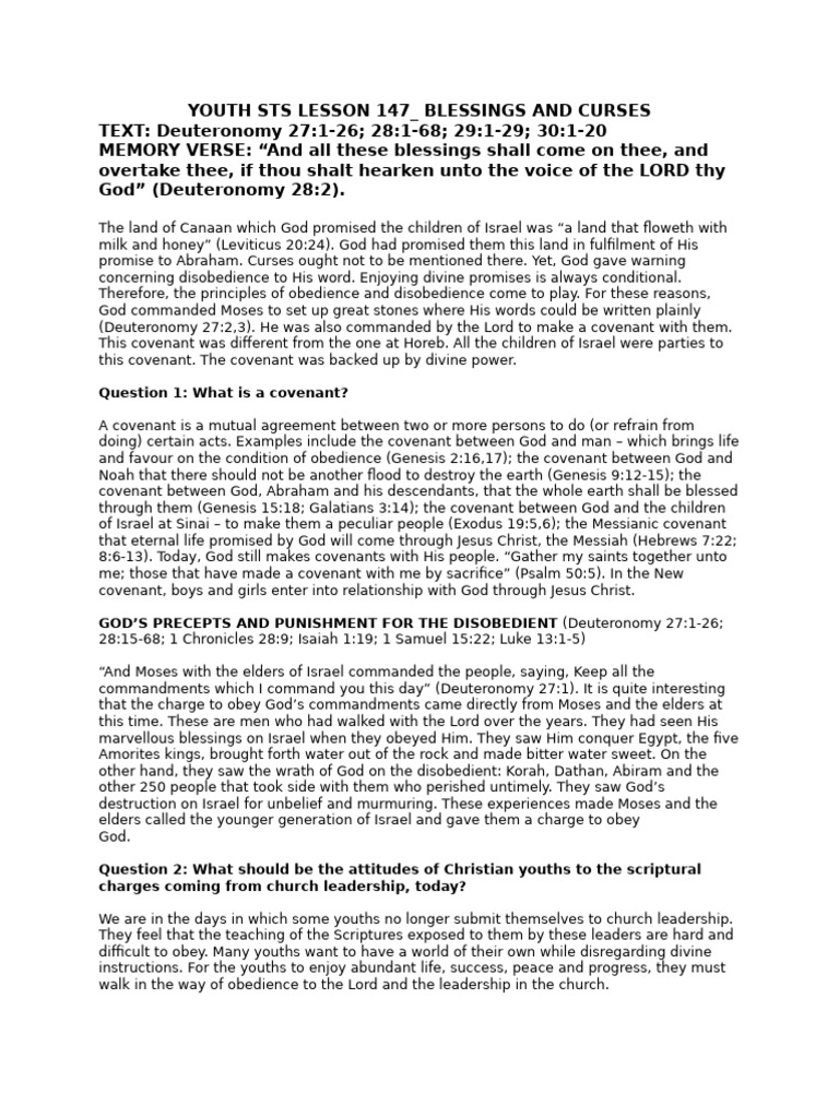 Blessings and Curses in Deuteronomy | PDF | Covenant (Biblical) | Book ...