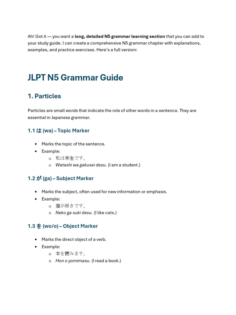 n5 Grammar | PDF