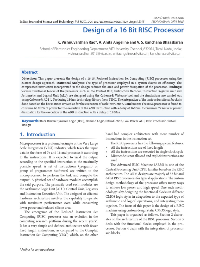 Design of A 16 Bit RISC Processor 1 | PDF | Central Processing Unit | Computing