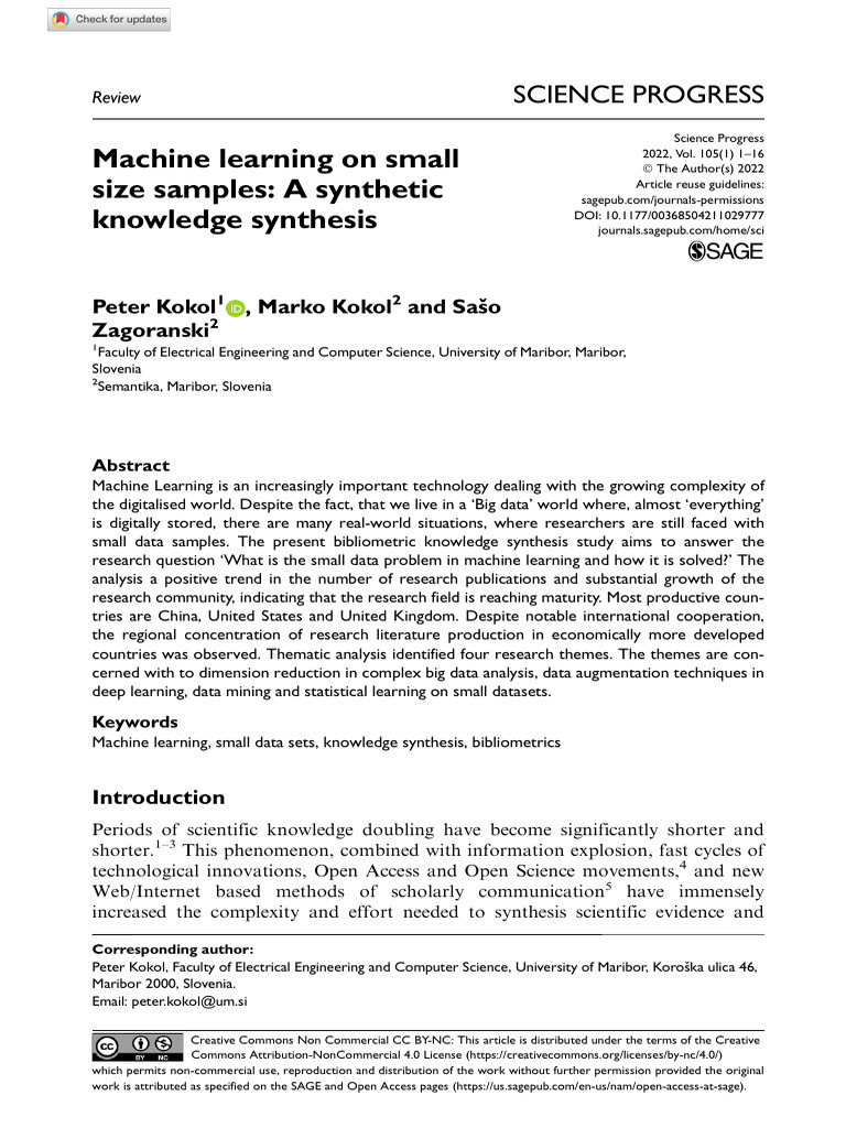 Machine Learning On Small Size Samples: A Synthetic Knowledge Synthesis ...