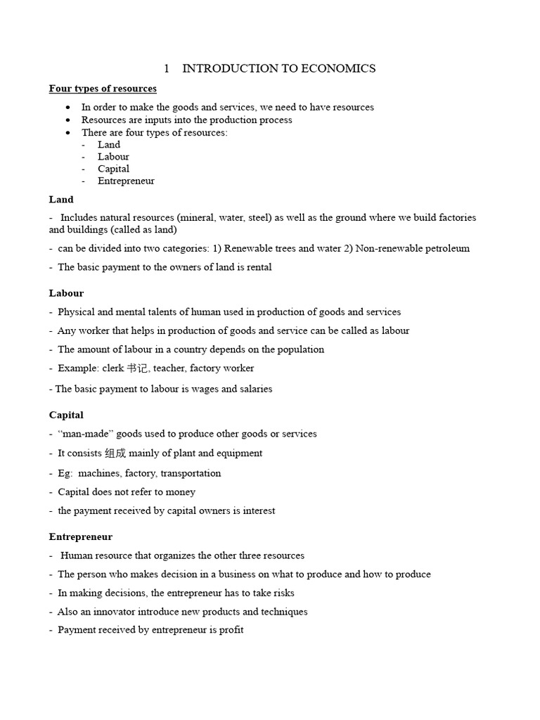 Introduction to Economic Resources and Systems | PDF | Economics | Free ...