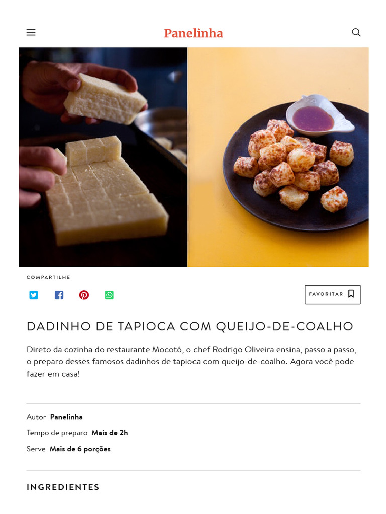 Dadinho de Tapioca Com Queijo-De-coalho - Panelinha | PDF