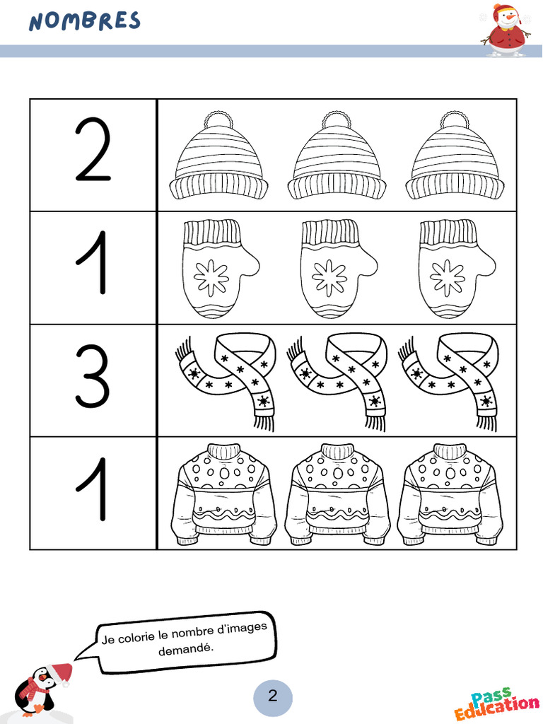 Vêtements Dhiver - Nombres - Petite Section - Maternelle | PDF
