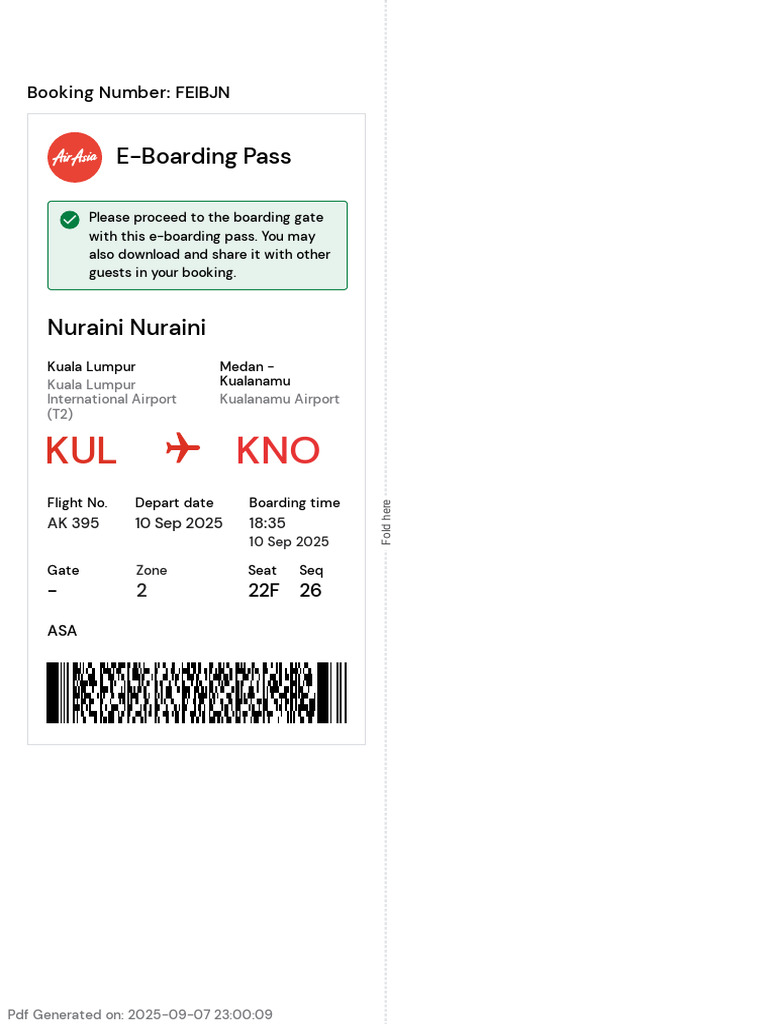 E-Boarding Pass: Booking Number: FEIBJN | PDF
