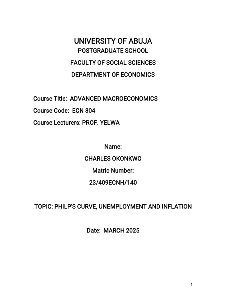 Charles Okonkwo Macro Prof Yelwa Assignment | PDF | Inflation | Unemployment