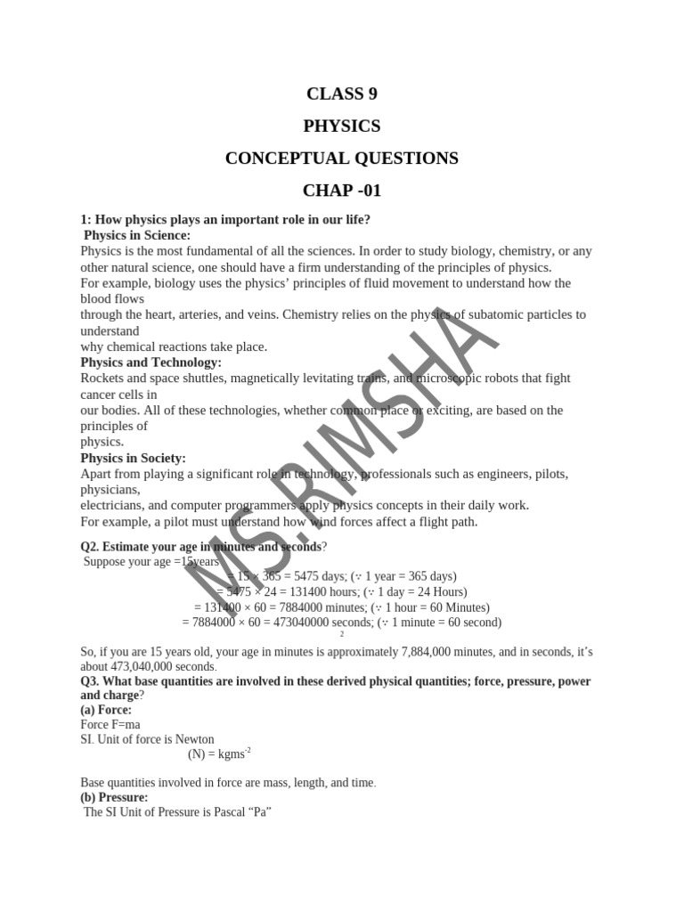 CLASS 9 PHYSICS Conceptual Questions | PDF | Acceleration | Temperature