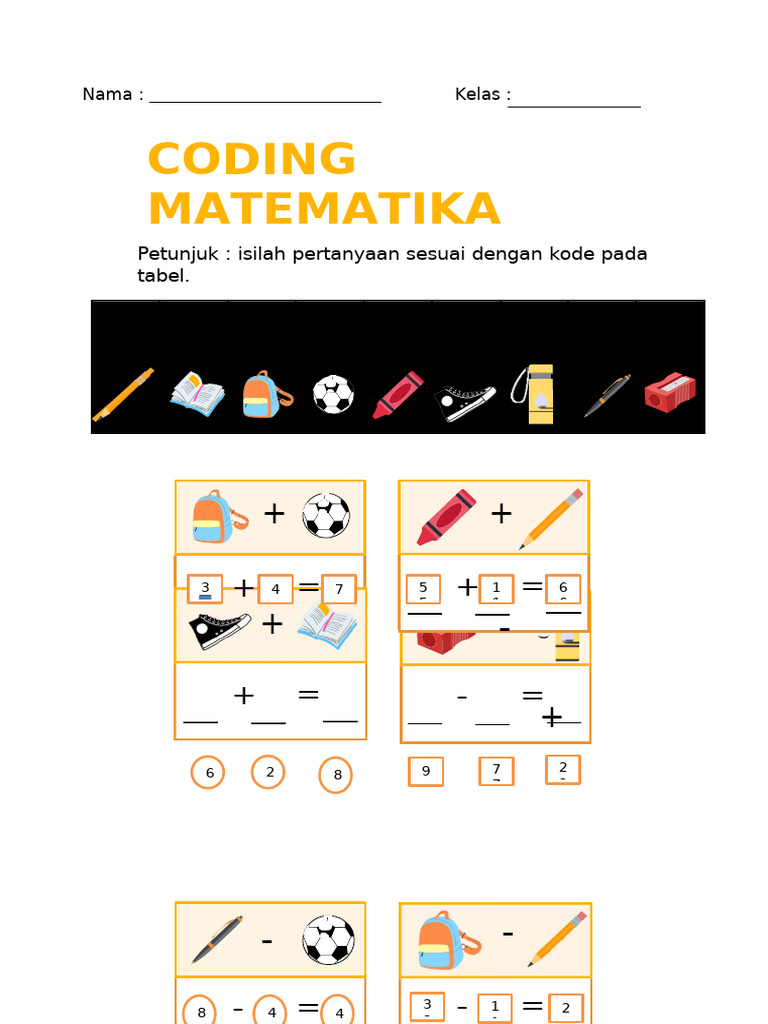 Oranye Sederhana Lembar Kerja Coding Matematika | PDF