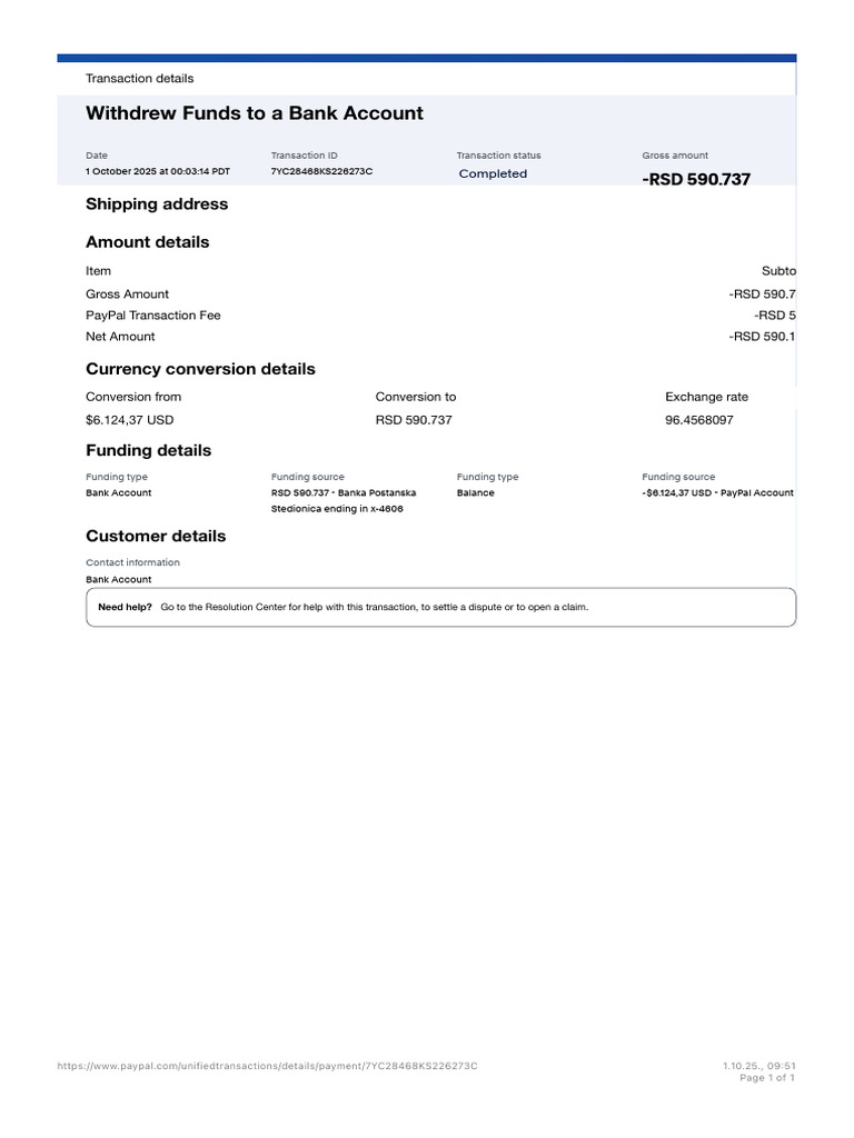 Completed Bank Withdrawal Transaction | PDF