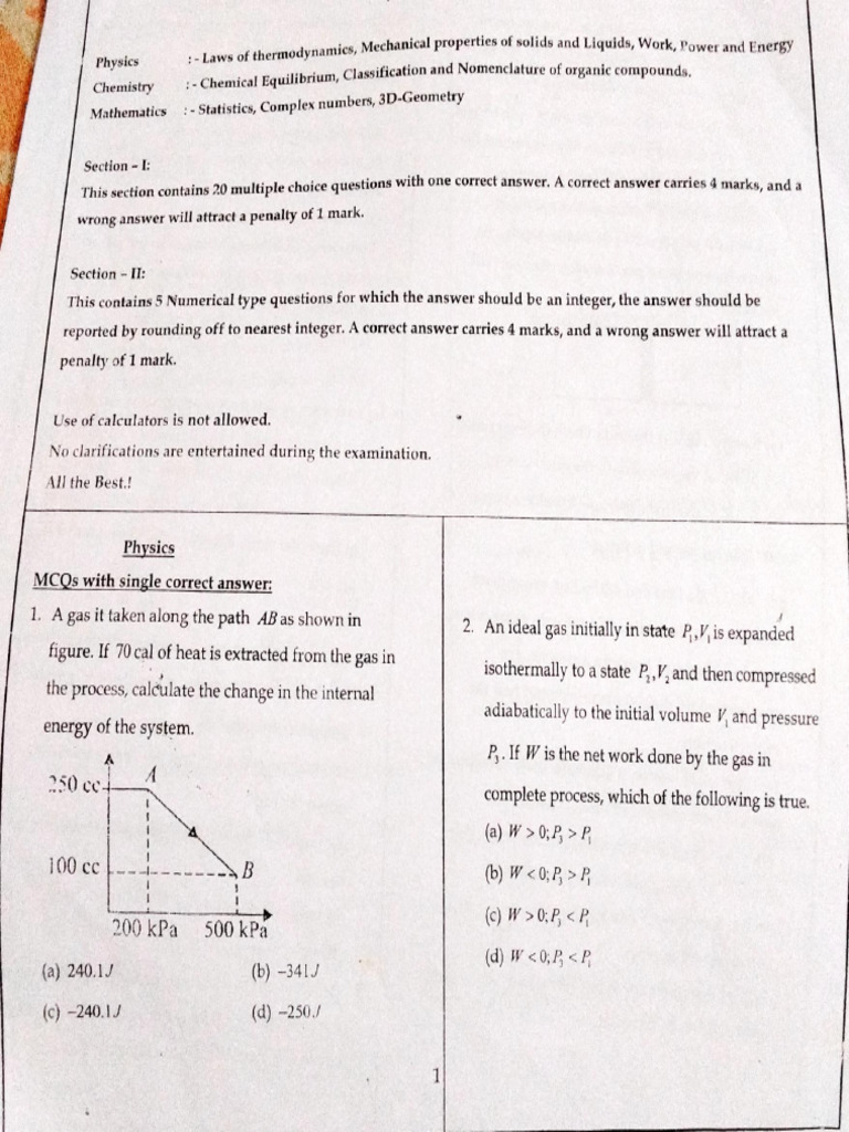 Jee Question Paper Mock | PDF