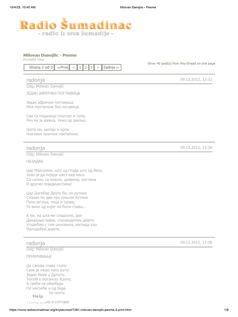 Milovan Danojlic - Pesme | PDF