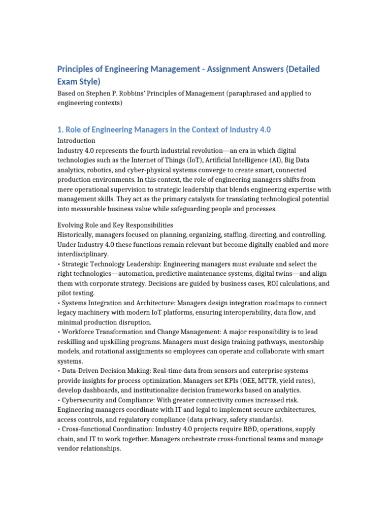 Principles of Engineering Management Assignment Answers Detailed | PDF ...