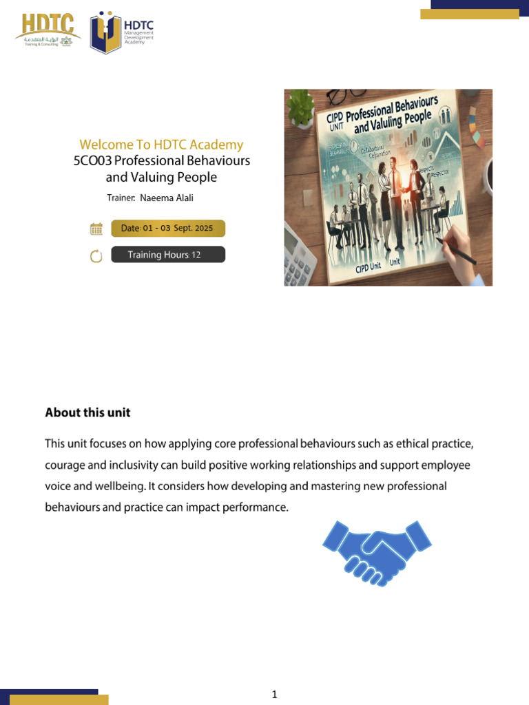 5CO03-Professional Behaviours and Valuing People-HDTC-2024 | PDF