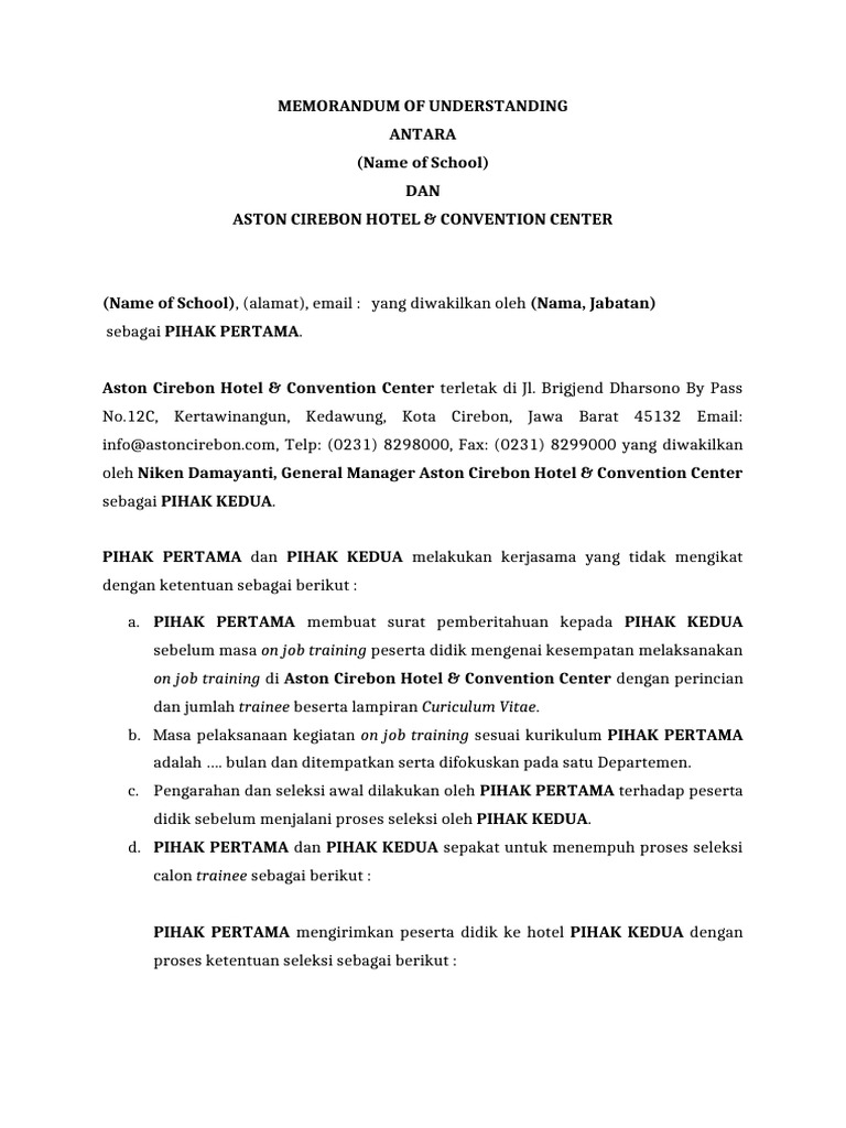 MOU OJT Template Updated 2024 | PDF