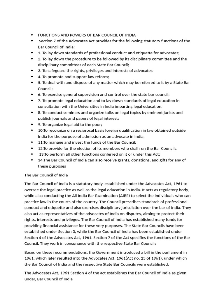 Functions of the Bar Council of India | PDF | Advocate | Lawyer