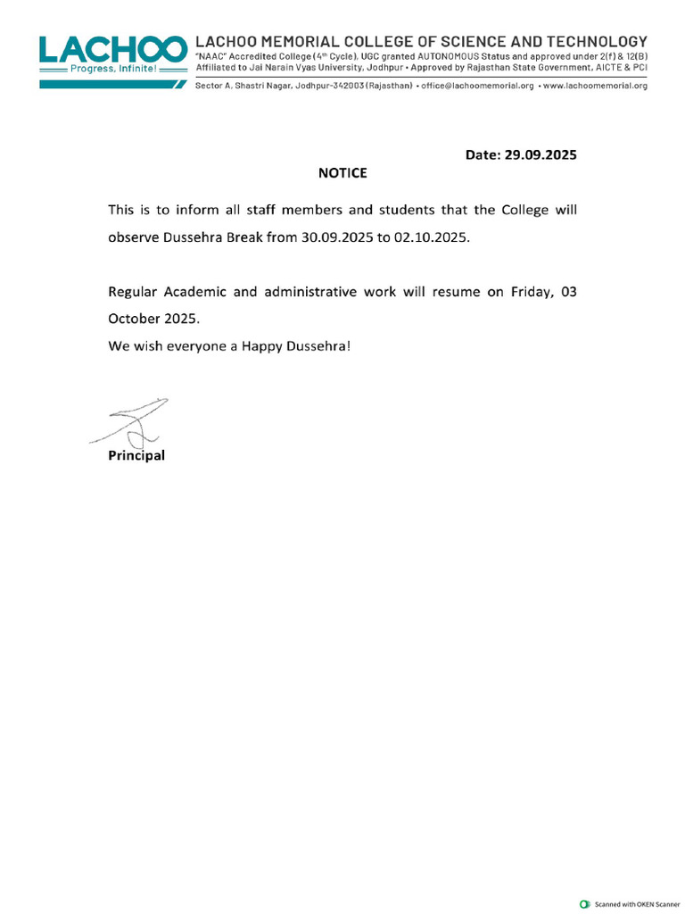 Dussehra Break Notice | PDF