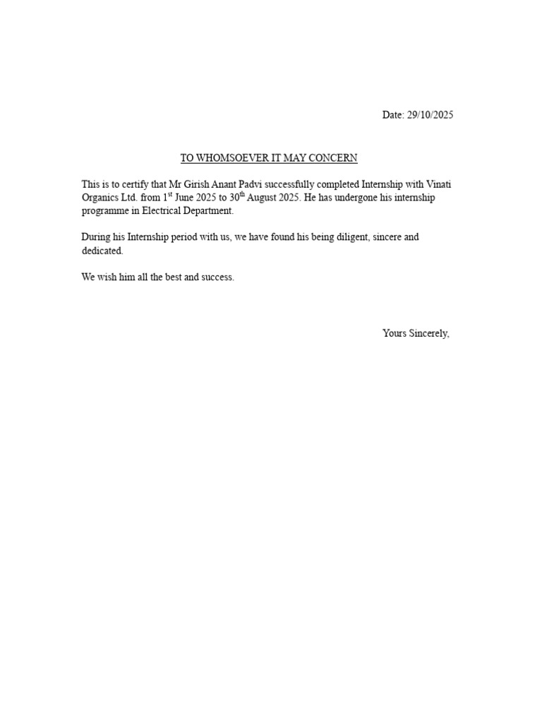 Girish Padvi Experience Letter 1 | PDF